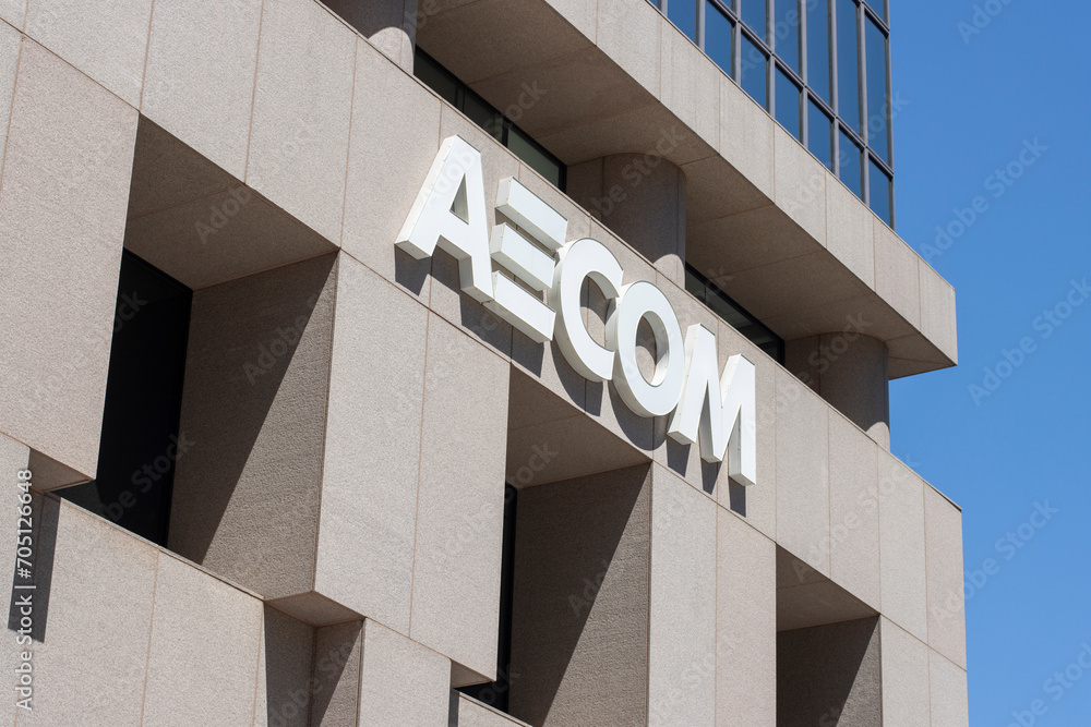 Los Angeles, CA, USA - May 11, 2022: AECOM sign is seen at its regional ...