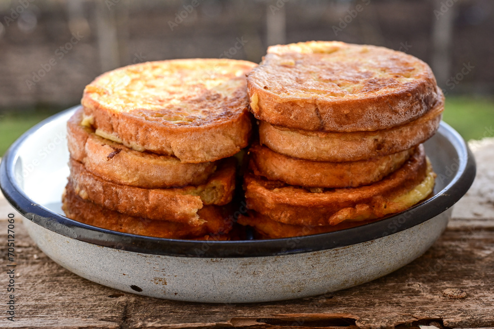 French toast and white cheese. Rustic breakfast made from deep fried ...