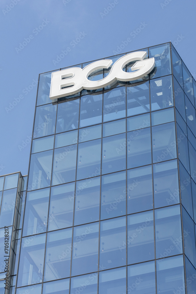 Boston, MA, USA - July 1, 2022: BCG logo is seen at its headquarters in ...