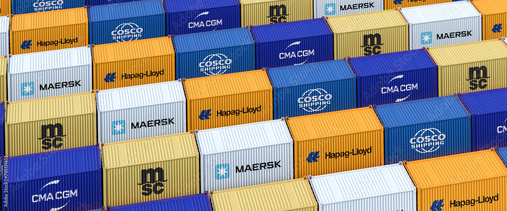 Full frame image of Containers of the five largest container shipping ...