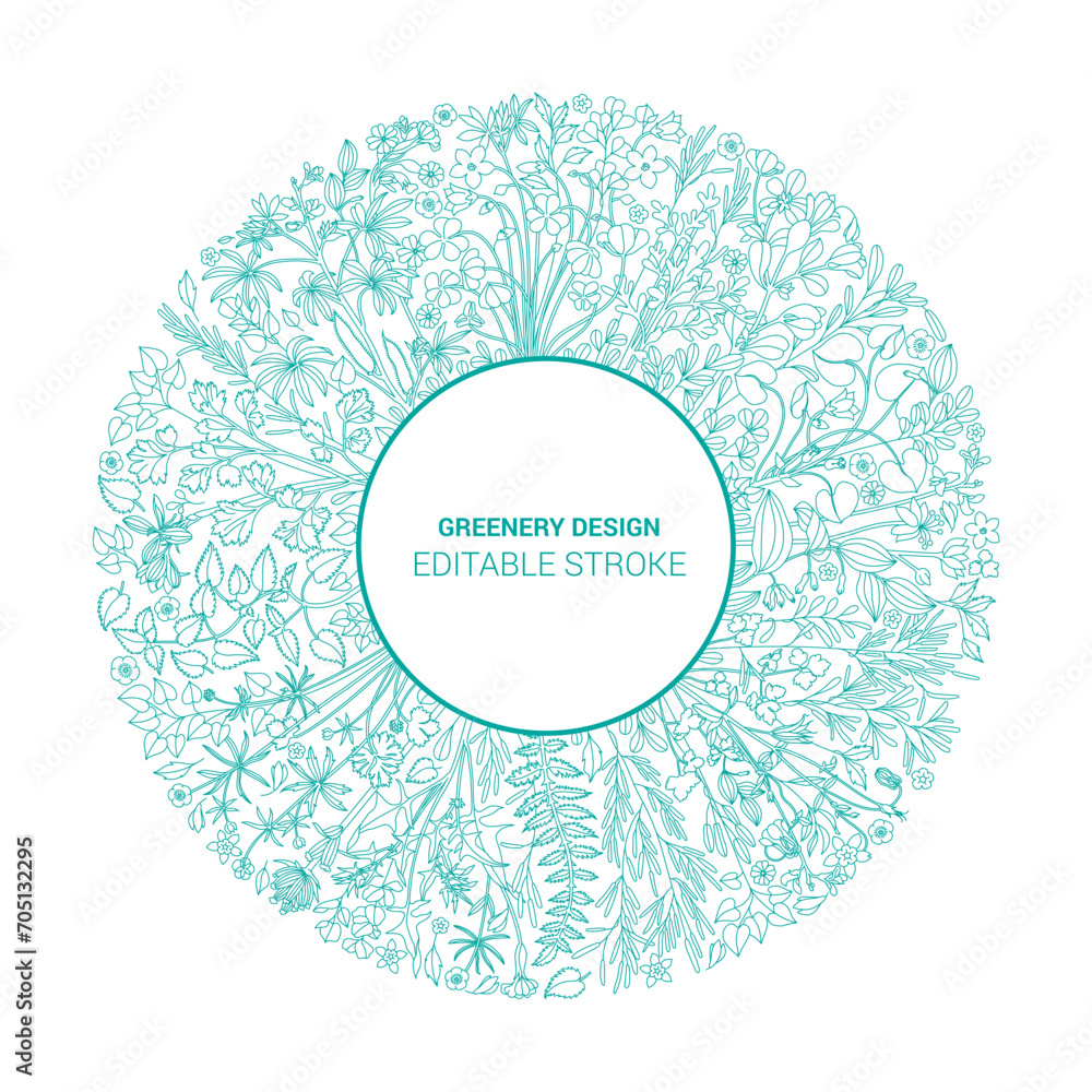 summer spring green leaves branches twigs plants foliage greenery round ...