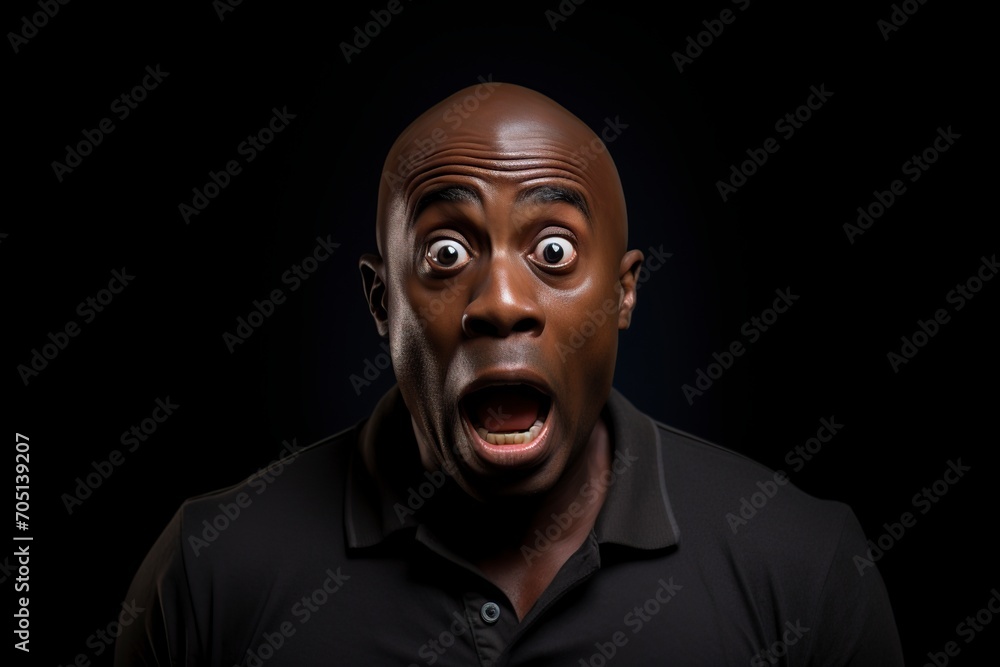 bald african american man with his eyes wide open in extreme surprise ...