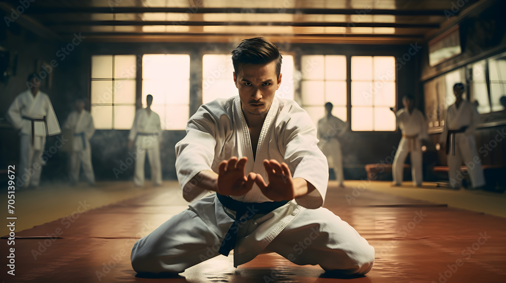 Karate asian martial art training taking place in a dojo hall. Stock-Foto | Adobe Stock