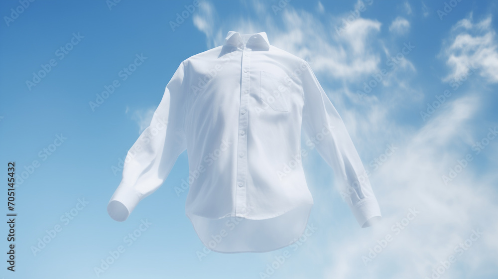 White shirt with ghost model floating in blue background. Snow-white ...