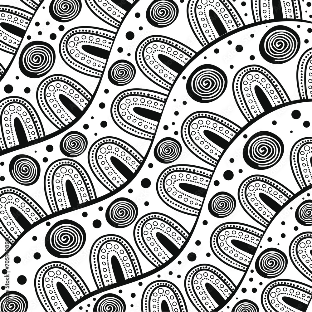 Aboriginal art inspired background design in black and white Stock ...