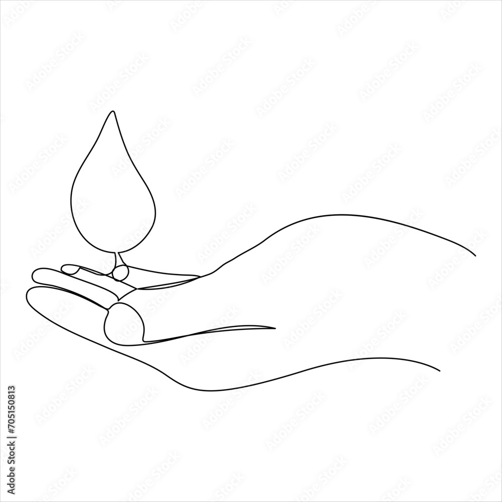 single line continuous drawing earth water drop and concept world water ...
