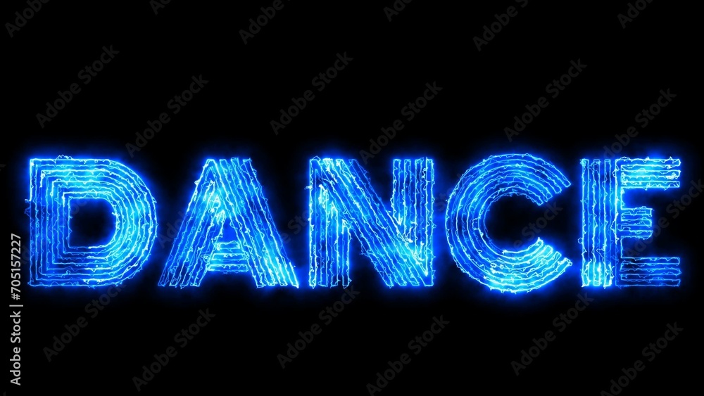 Dance text font with neon light. Luminous and shimmering haze inside ...