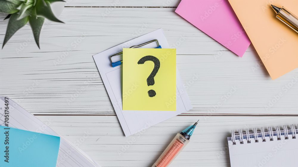 Questionmark on Post-it Note on a desk. Ideal Illustration for FAQs on ...