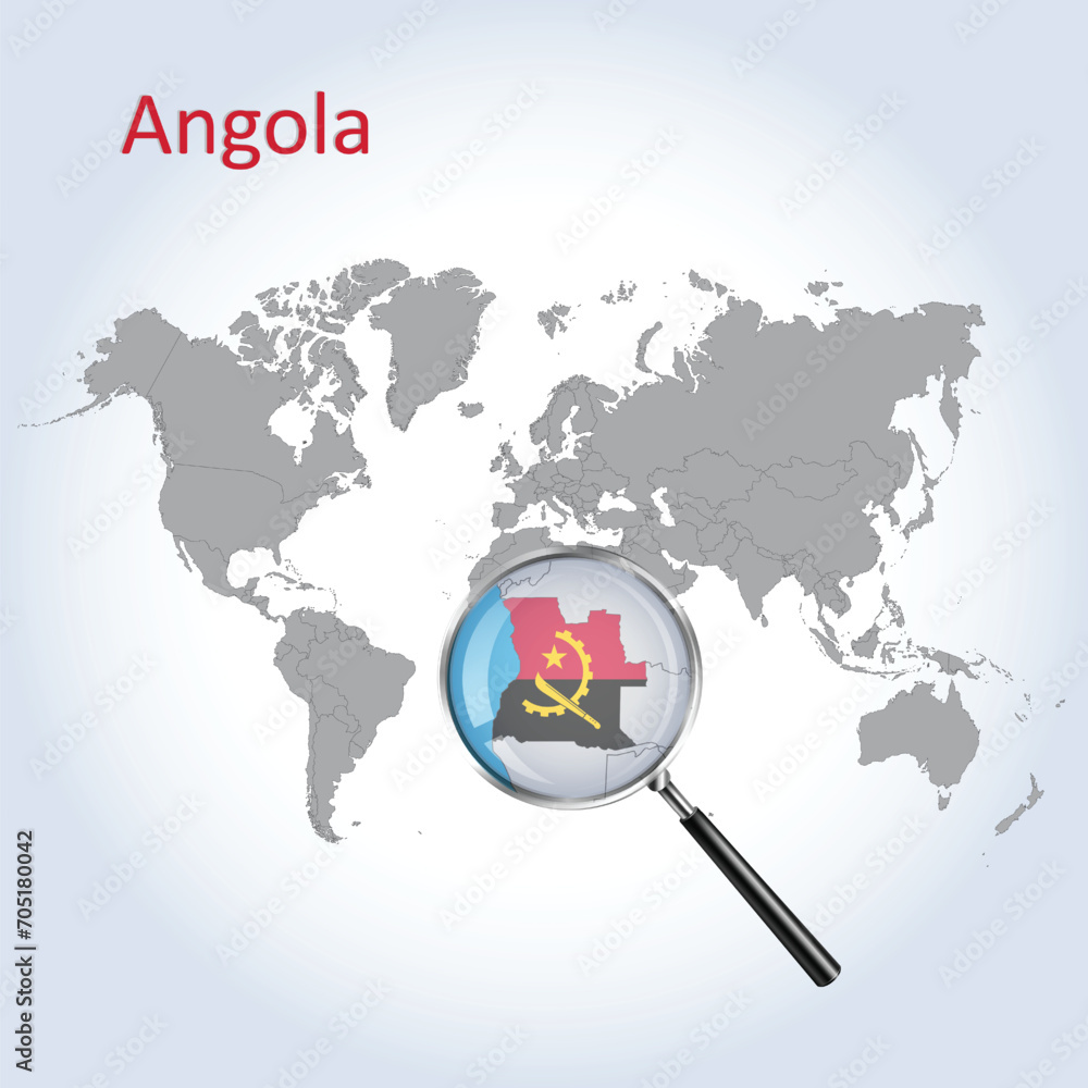 Vetor de Magnified map Angola with the flag of Angola enlargement of ...