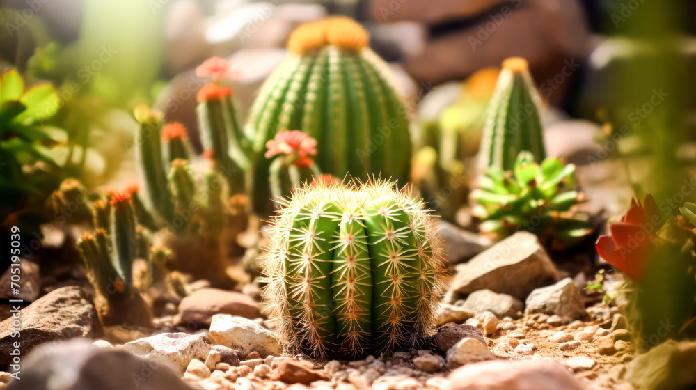 Cacti thriving in their natural environment under the scorching sun. A ...
