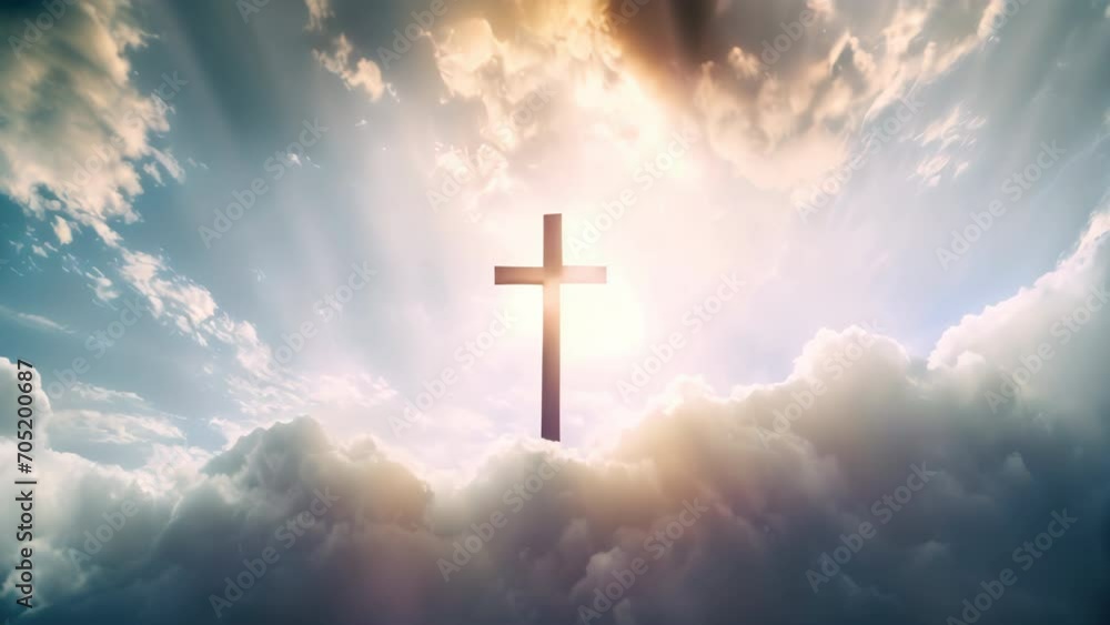 Jesus cross symbol on infinite sky background. Sky with clouds and sun ...