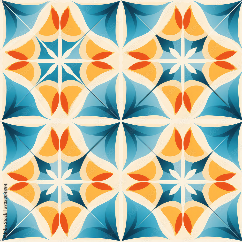 Simple Cuban Cement Tiles symmetrical seamless pattern in vivid colors ...