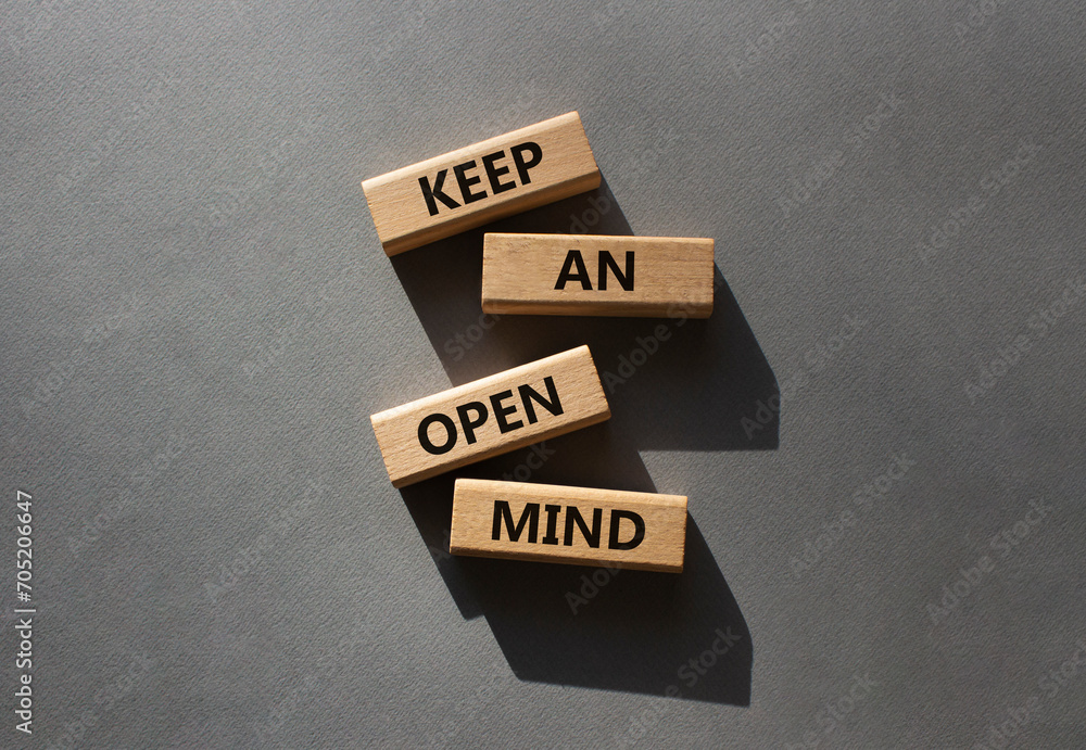 Keep an open mind symbol. Wooden blocks with words Keep an open mind ...