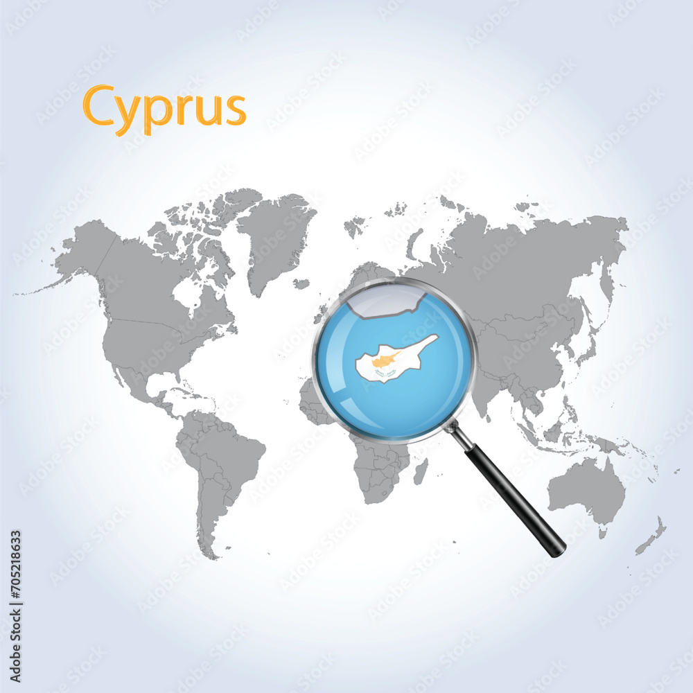 Magnified map Cyprus with the flag of Cyprus enlargement of maps ...