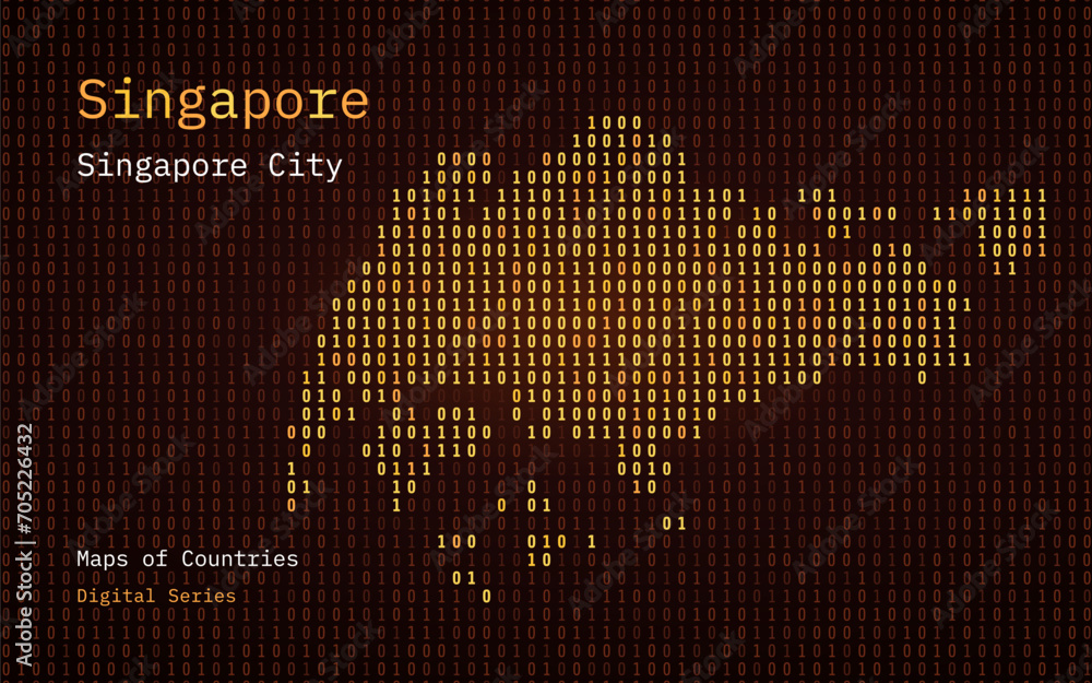 Singapore Map Shown in Binary Code Pattern. TSMC. Blue Matrix numbers ...