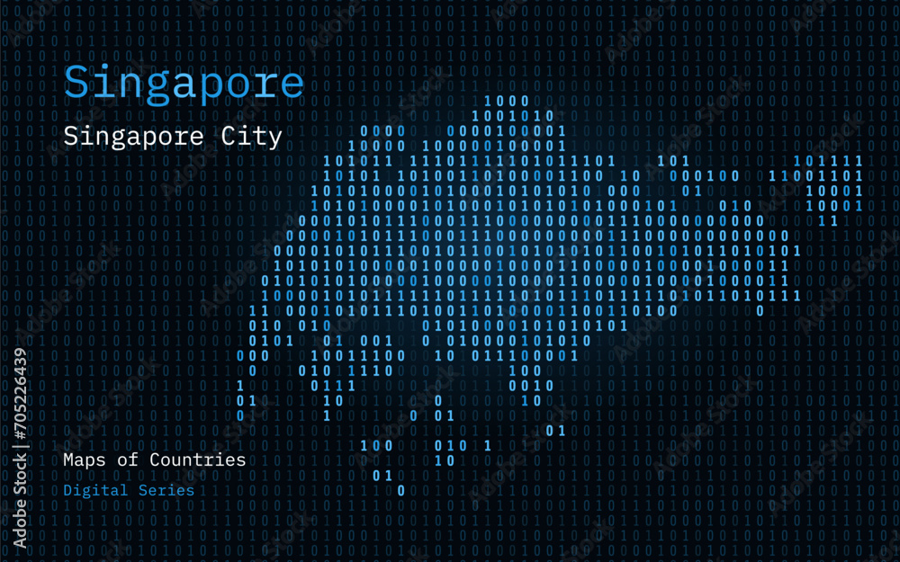 Singapore Map Shown in Binary Code Pattern. TSMC. Blue Matrix numbers, zero, one. World ...