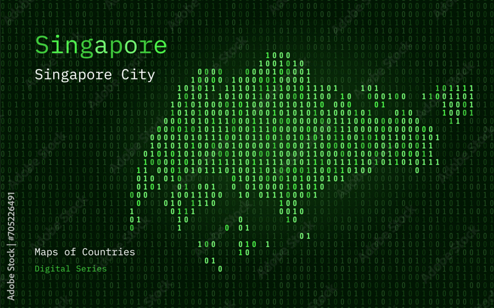 Singapore Map Shown in Binary Code Pattern. TSMC. Blue Matrix numbers, zero, one. World ...