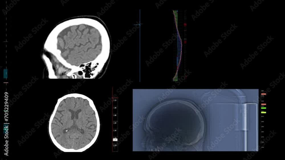 Α set of hi-tech MRI brain scans with different angles and data. Stock ...