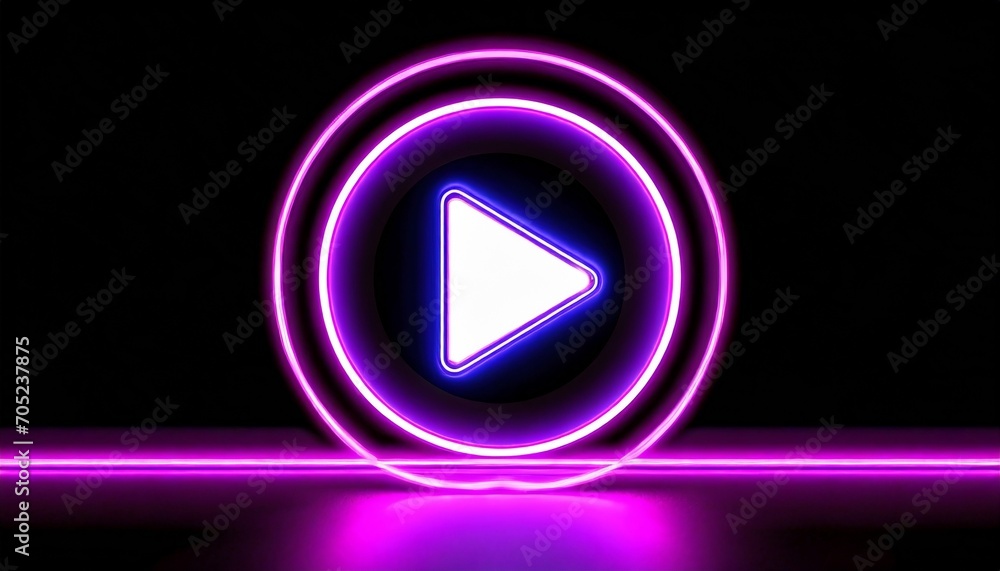 purple color play button on black background start button neon glowing ...