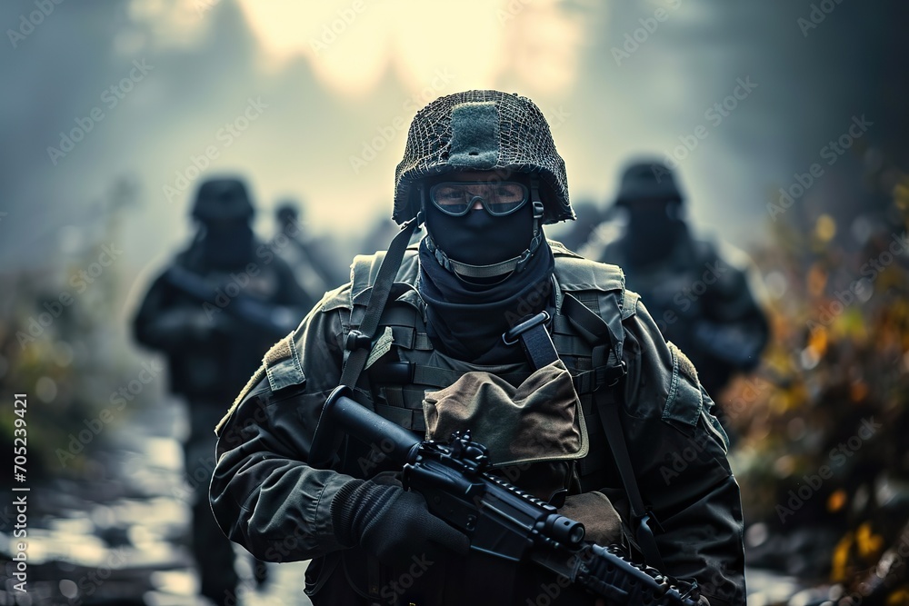 Stealth in the Wilderness Fully Equipped Soldiers Execute ...