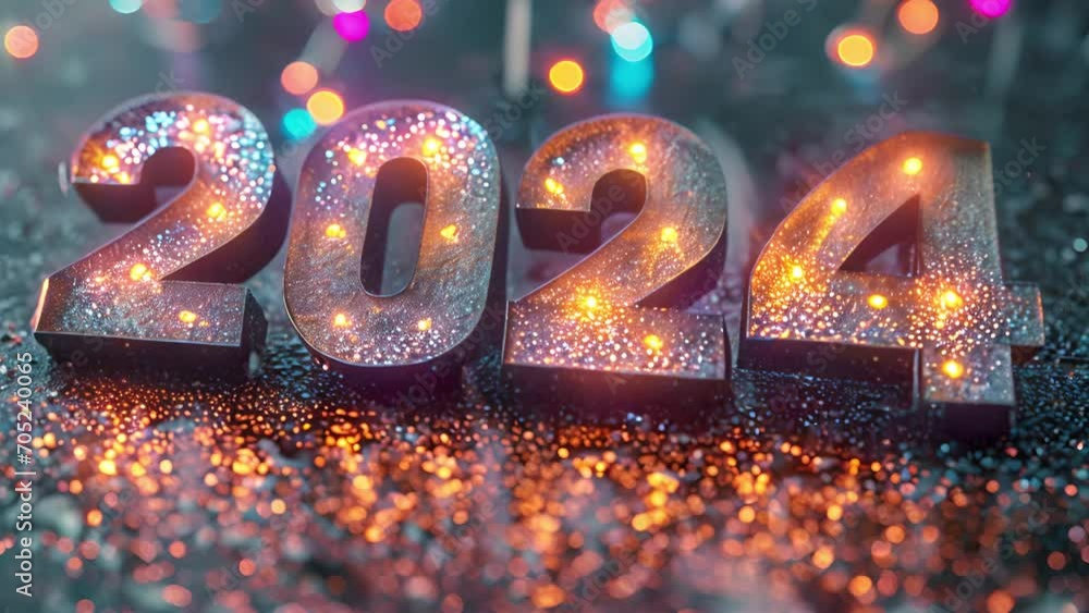 Video Stock 2024 sign with sparkling light. Happy New Year 2024 neon ...