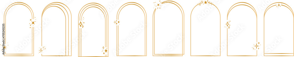 Modern arch frames collection. Trendy boho style border. Golden ...