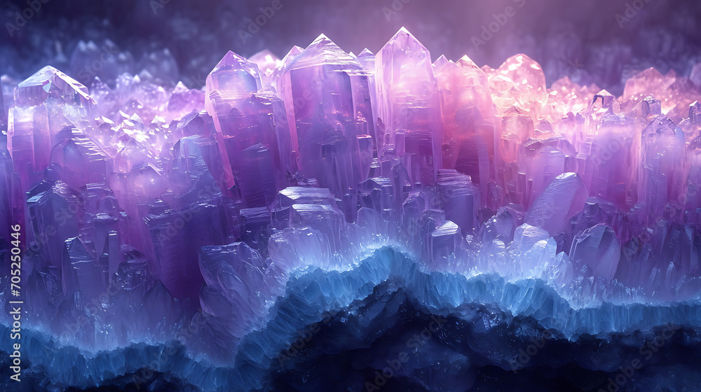 Cascading crystal-inspired patterns in shades of blue and violet ...