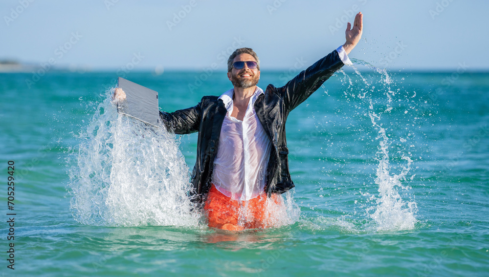 successful businessman finally relaxing. businessman has success ...
