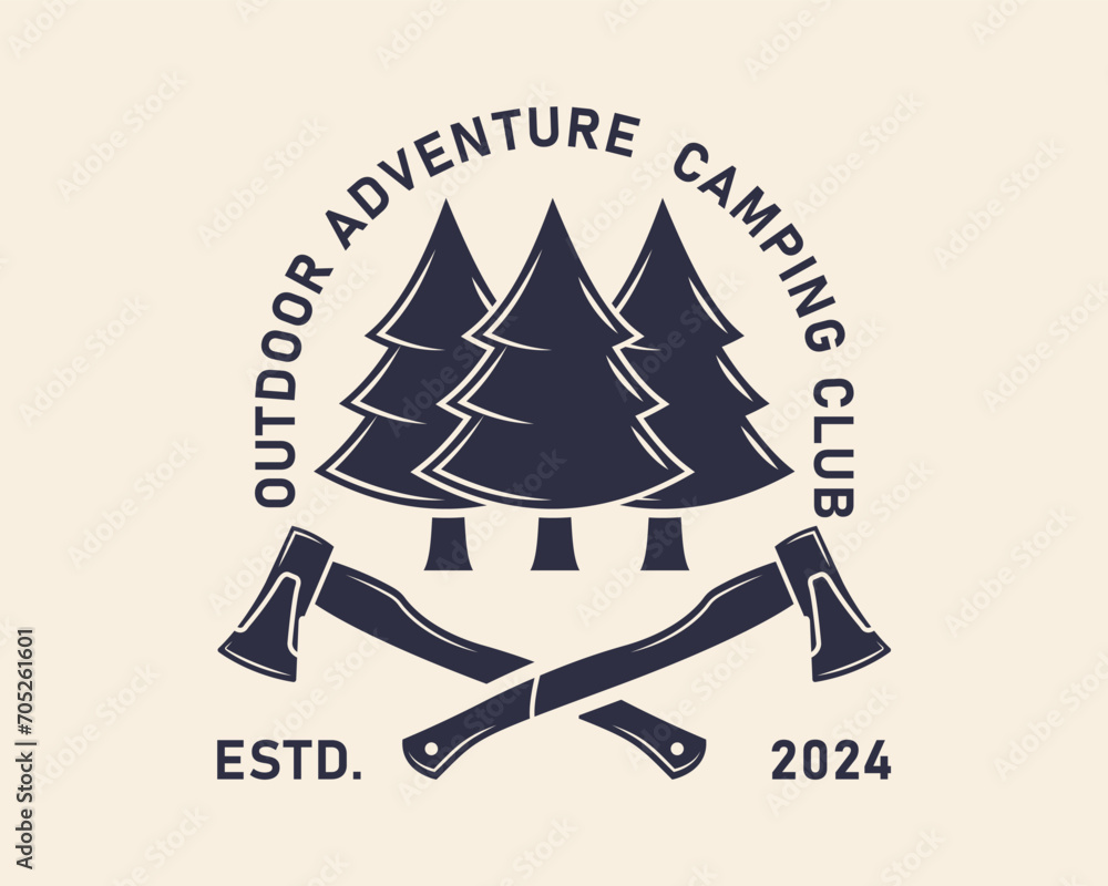 Camping vintage label, logo. Outdoor Adventure, Camping emblem. Camping ...