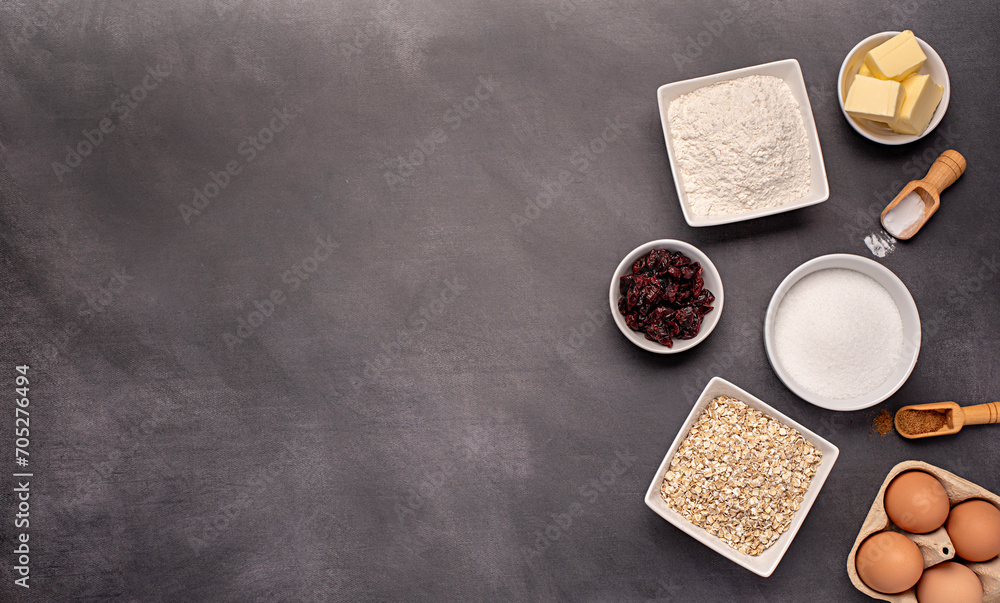 Blank food photography of raw ingredients of oat biscuits, cookie ...