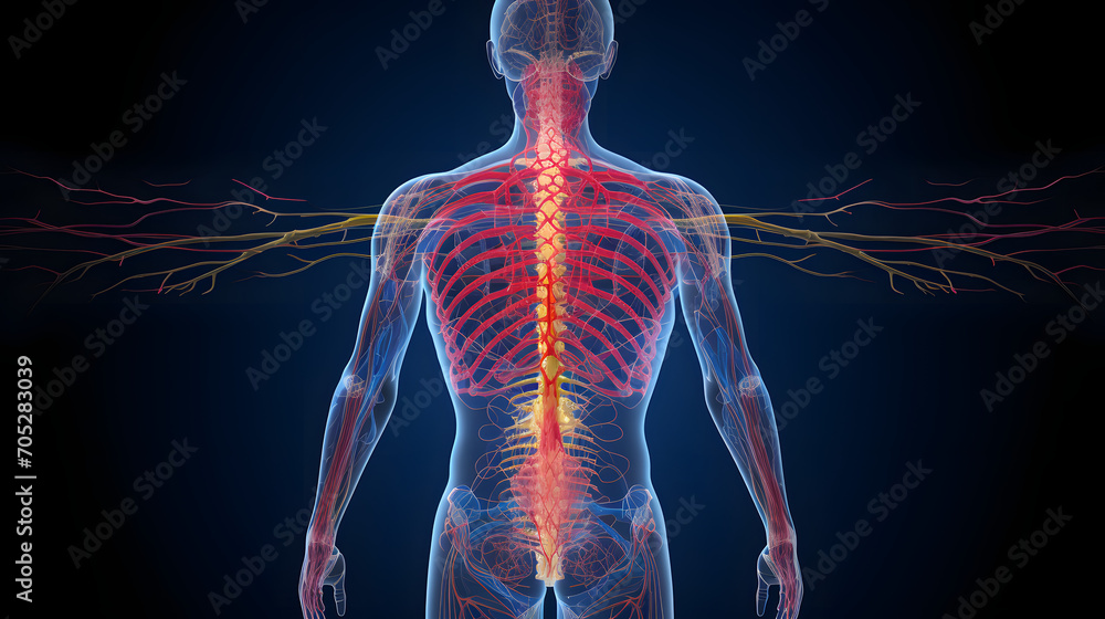 A 2D diagram of the human nervous system including the brain and spinal ...