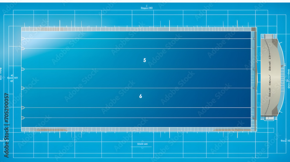 A 2D layout of an Olympic-sized swimming pool with lane markings and ...