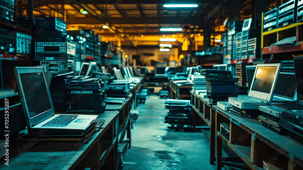 Laptop computers stacked in a warehouse are a reminder of the power of ...