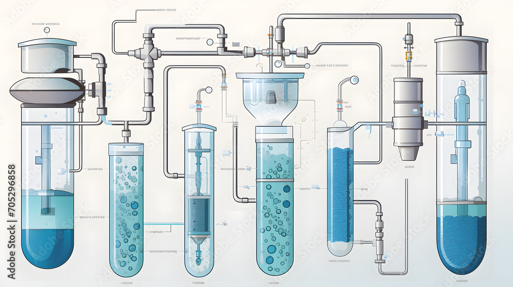 Foto de A 2D schematic of a basic water filtration system showing the ...