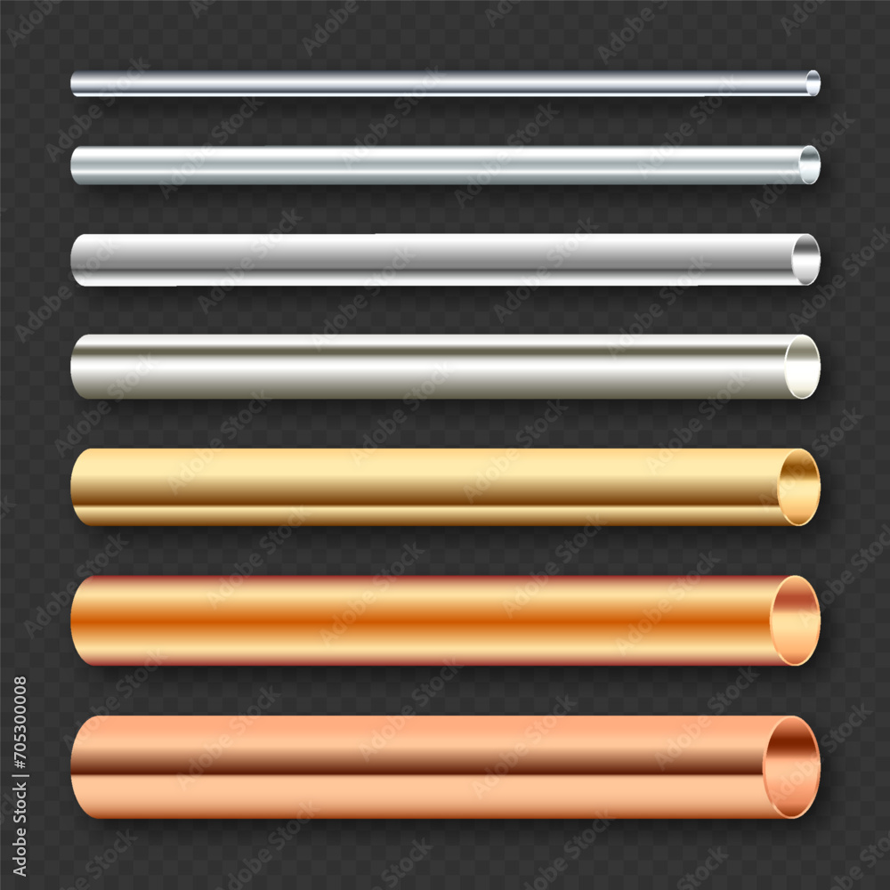 Steel and copper pipes collection. Construction material, pipeline ...