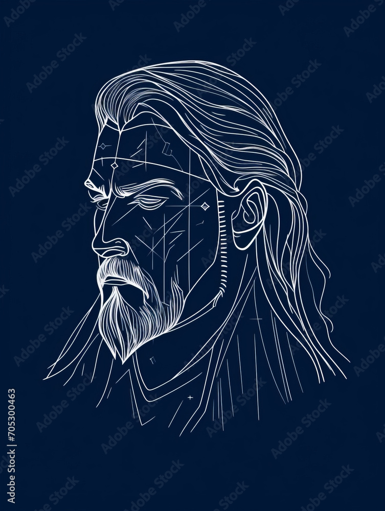 Arthurian legend minimalist line art, wire frame white lines on blue ...