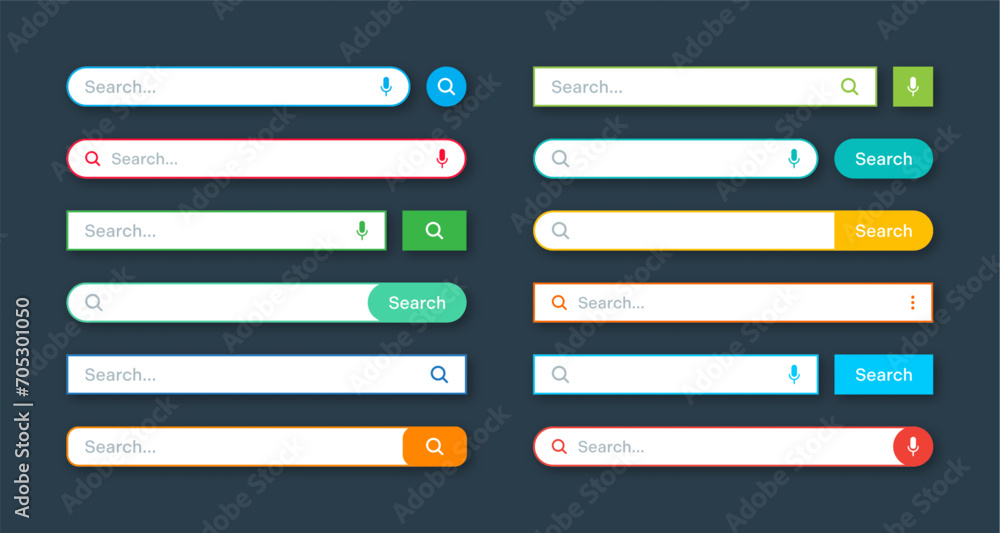 Colorful search bar templates. Internet browser engine with search box ...