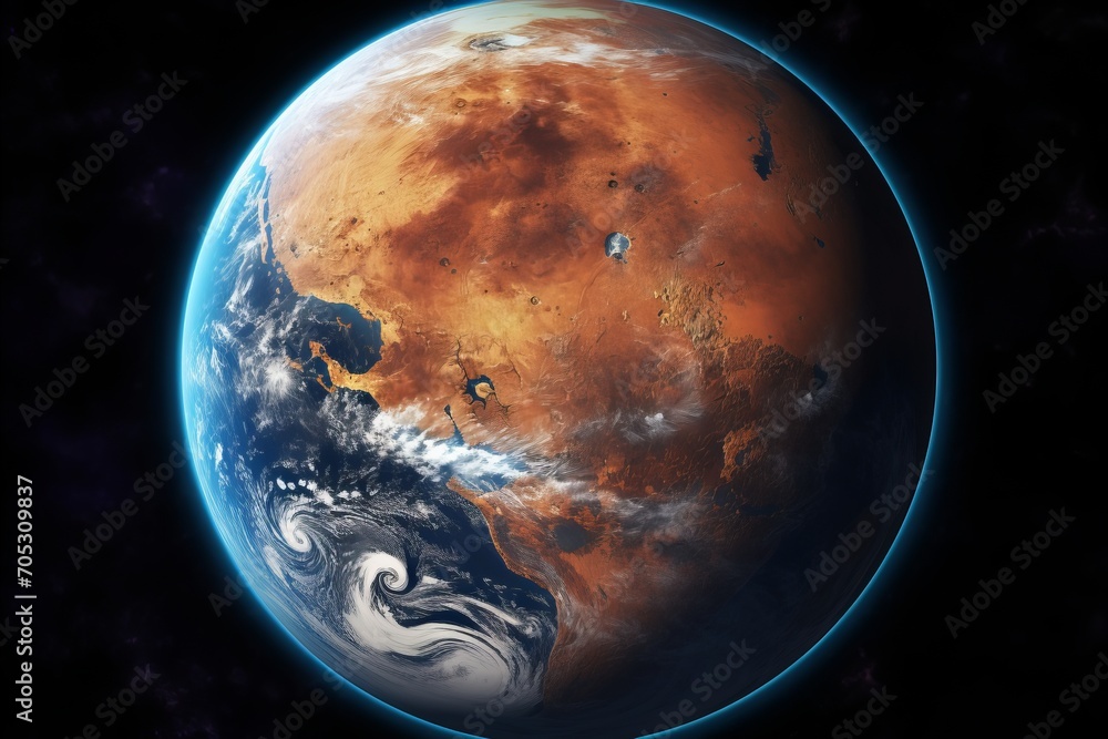 Visual representation of a terraformed mars, featuring verdant terrain ...