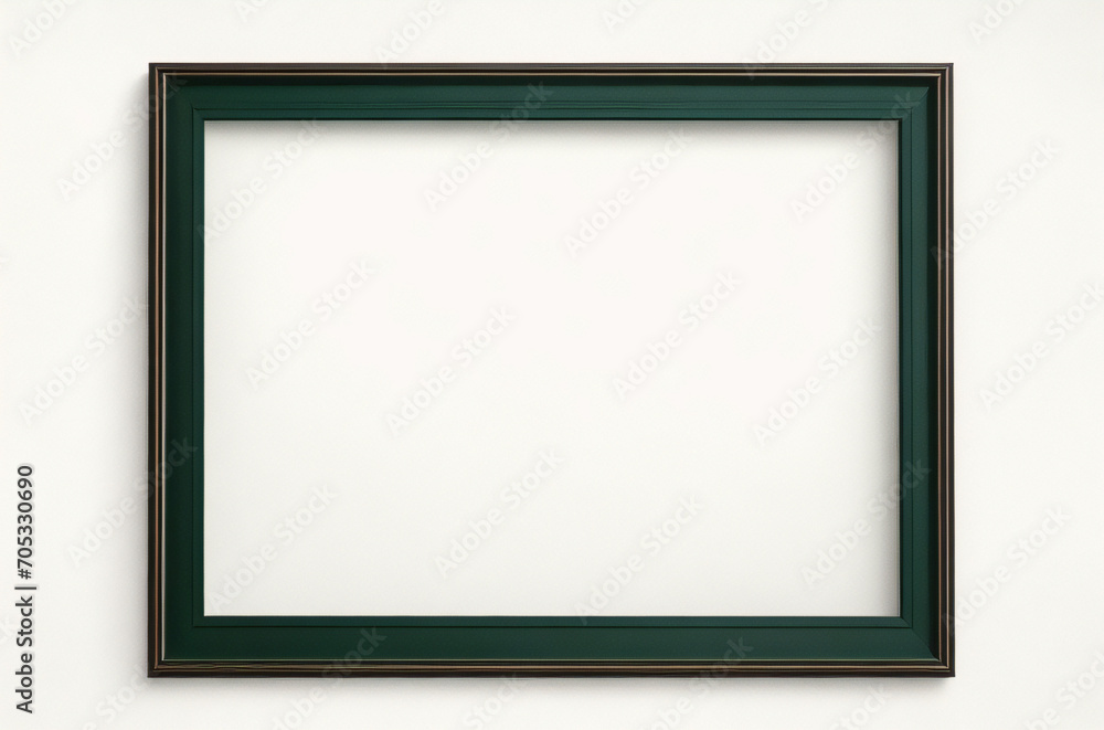 Realistic empty green picture frame. Poster in the frame on the wall ...
