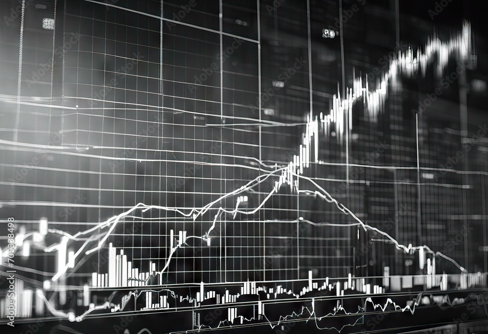 Widescreen Abstract financial chart with uptrend line graph and ...