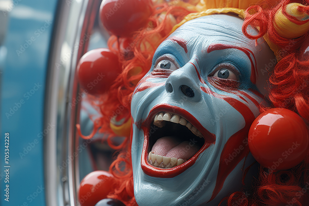 A distorted reflection in a carnival mirror, warping the features into ...