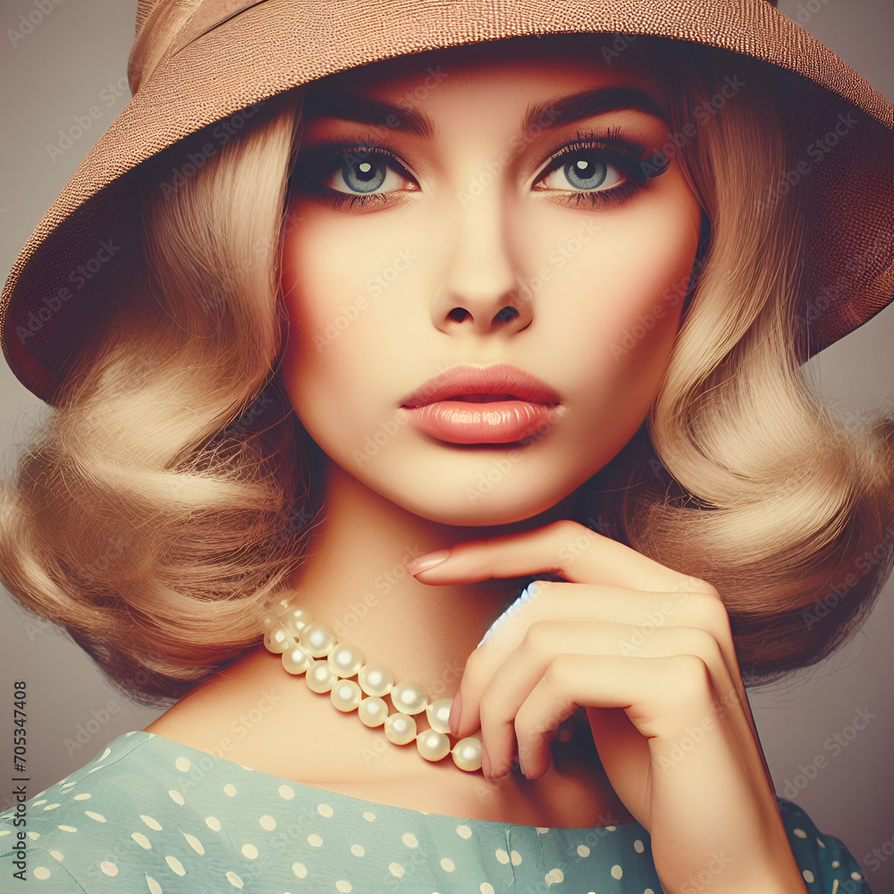 Vintage Close-Up Fashion Portrait of a Serious Confident 50s 1950s 60's ...