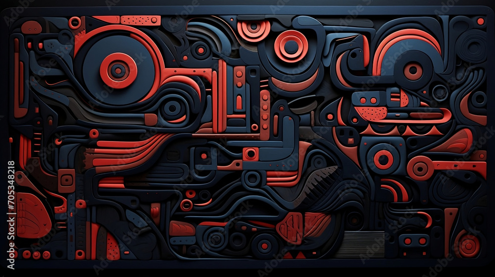 The artwork is depicting various different colored shapes, in the style ...