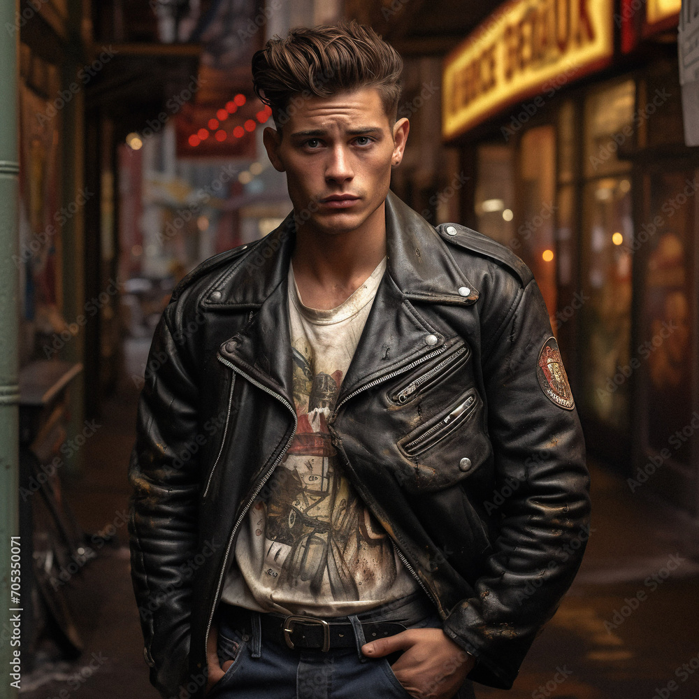 AI-Generated Portrait of a 1950s-60s Rocker Greaser in a Black Jacket ...