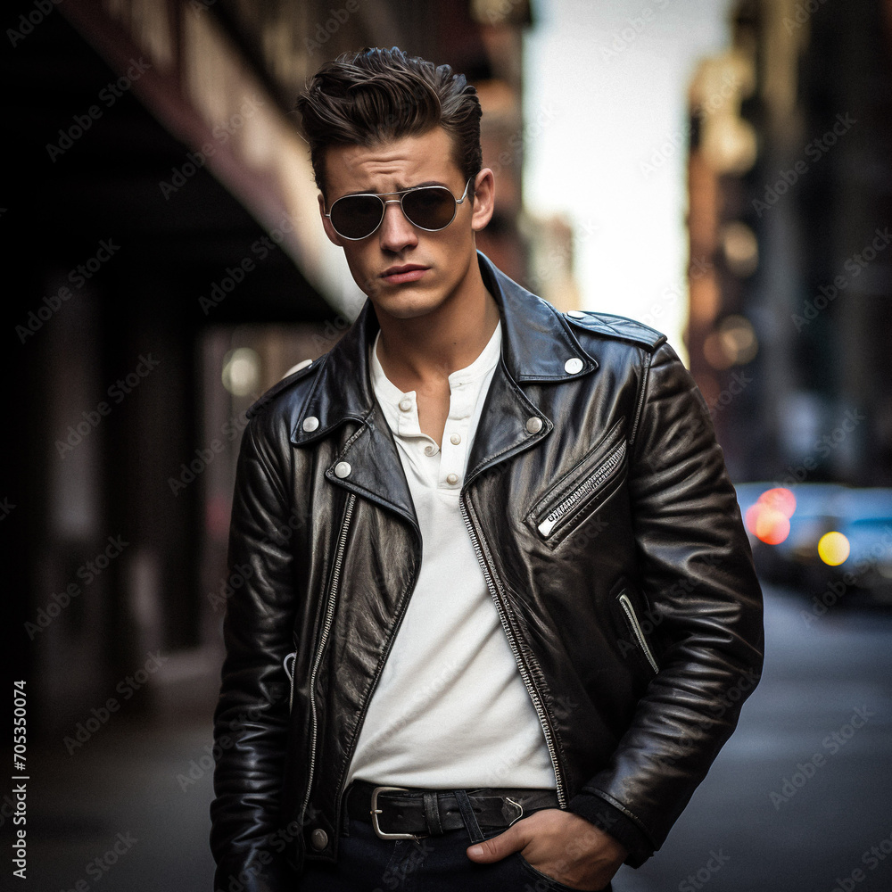 AI-Generated Portrait of a 1950s-60s Rocker Greaser in a Black Jacket ...