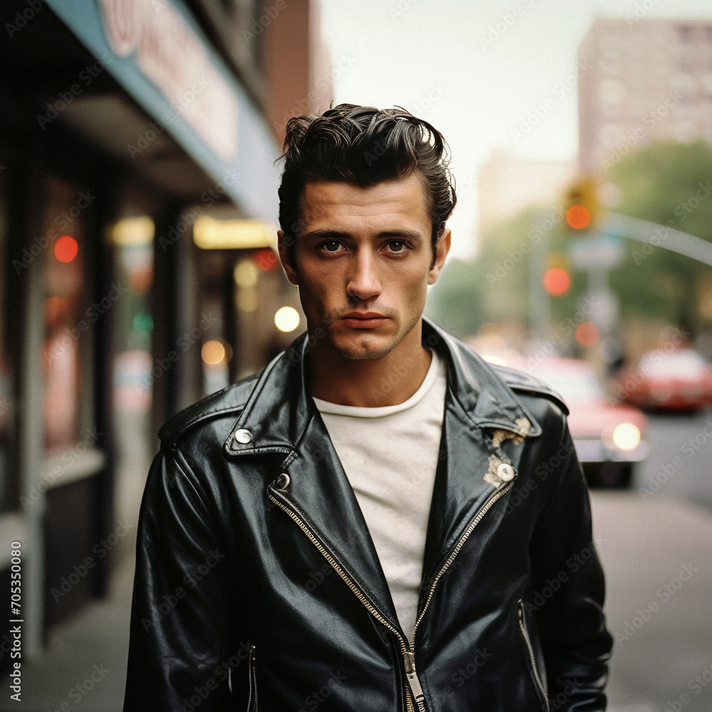 AI-Generated Portrait of a 1950s-60s Rocker Greaser in a Black Jacket ...