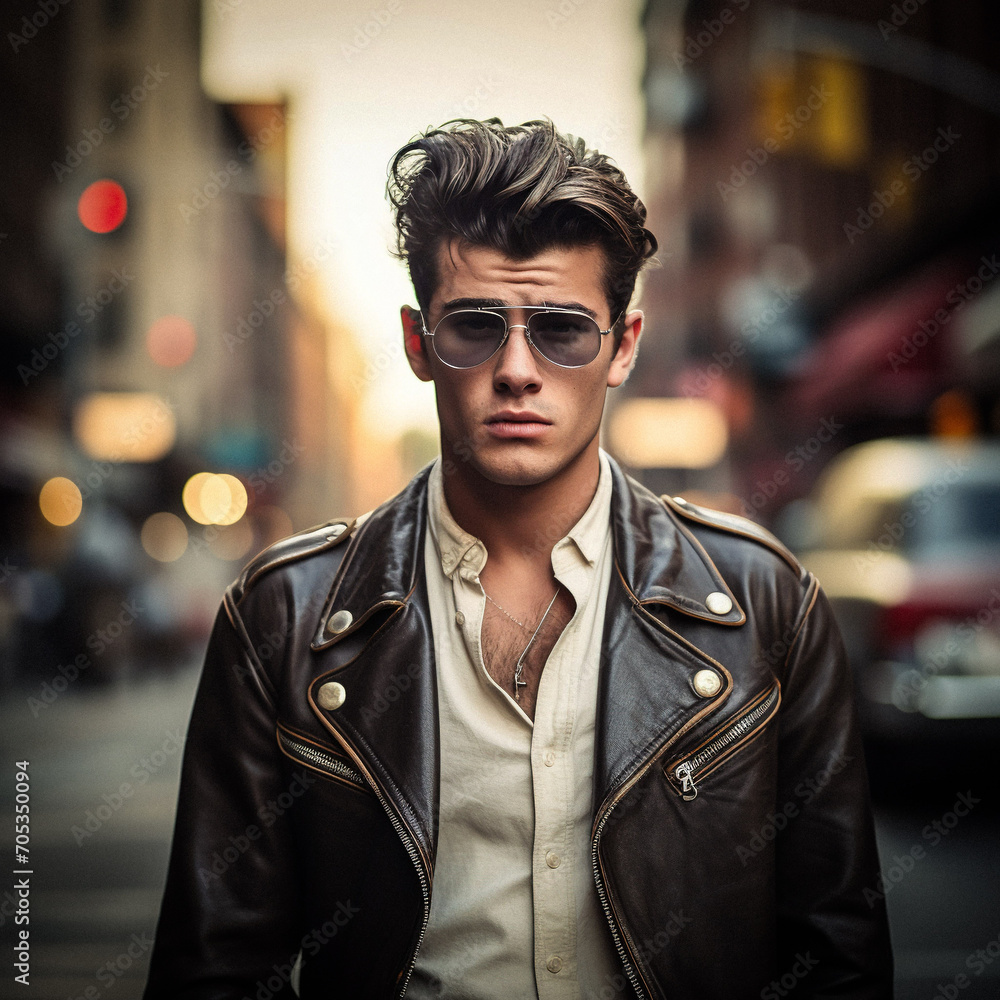 AI-Generated Portrait of a 1950s-60s Rocker Greaser in a Black Jacket ...