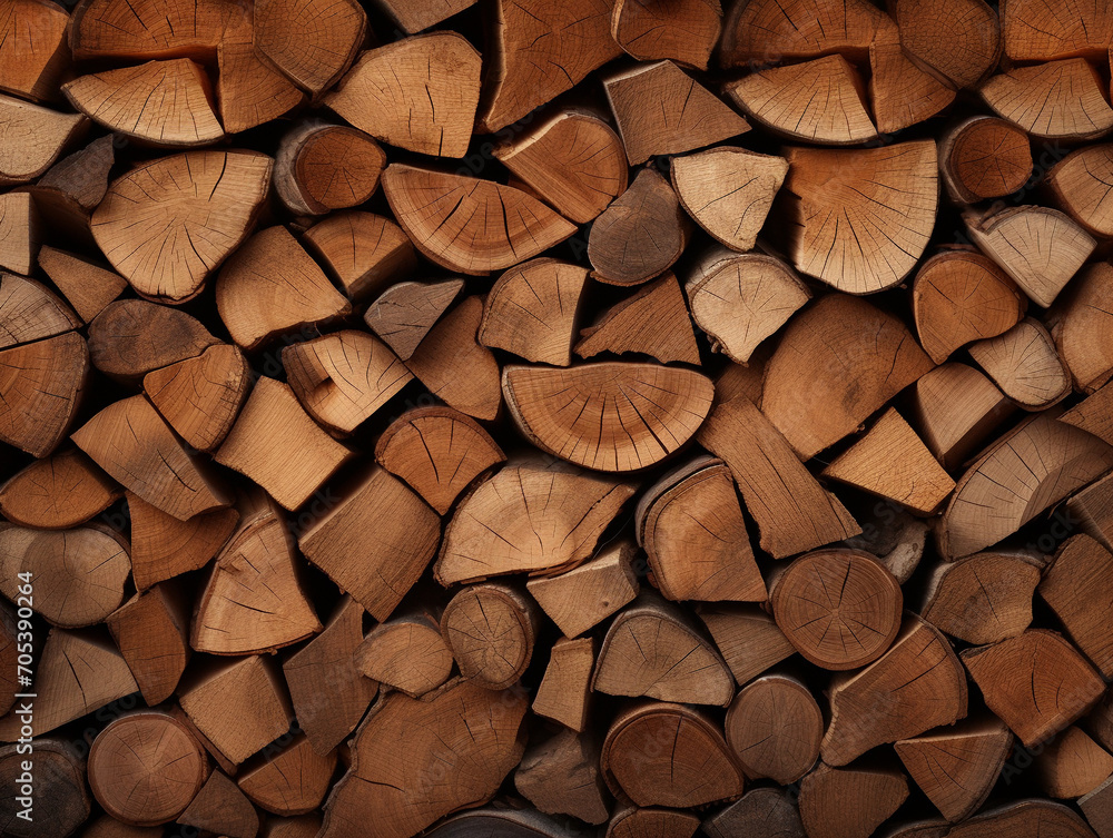 Rustic Wood Pile Background: Neatly Stacked Wooden Logs and Split ...