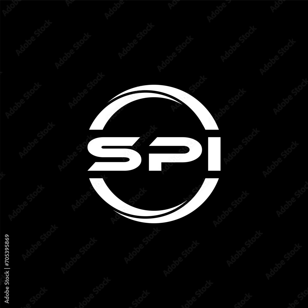 SPI letter logo design with black background in illustrator, cube logo ...