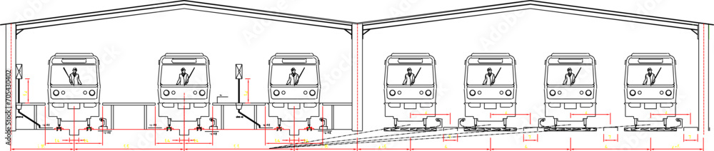 Vector sketch illustration of transportation public bus garage design ...
